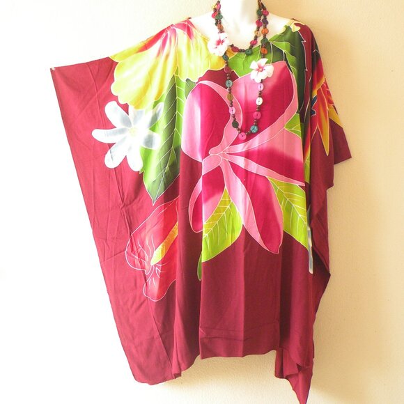 Dresses | Lt72 Maroon Floral Plus Batik Women Handpainted 38 Kaftan ...